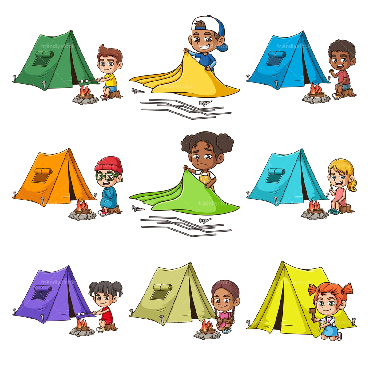 儿童露营卡通剪贴画矢量友好的股票 - ManBet 万博
